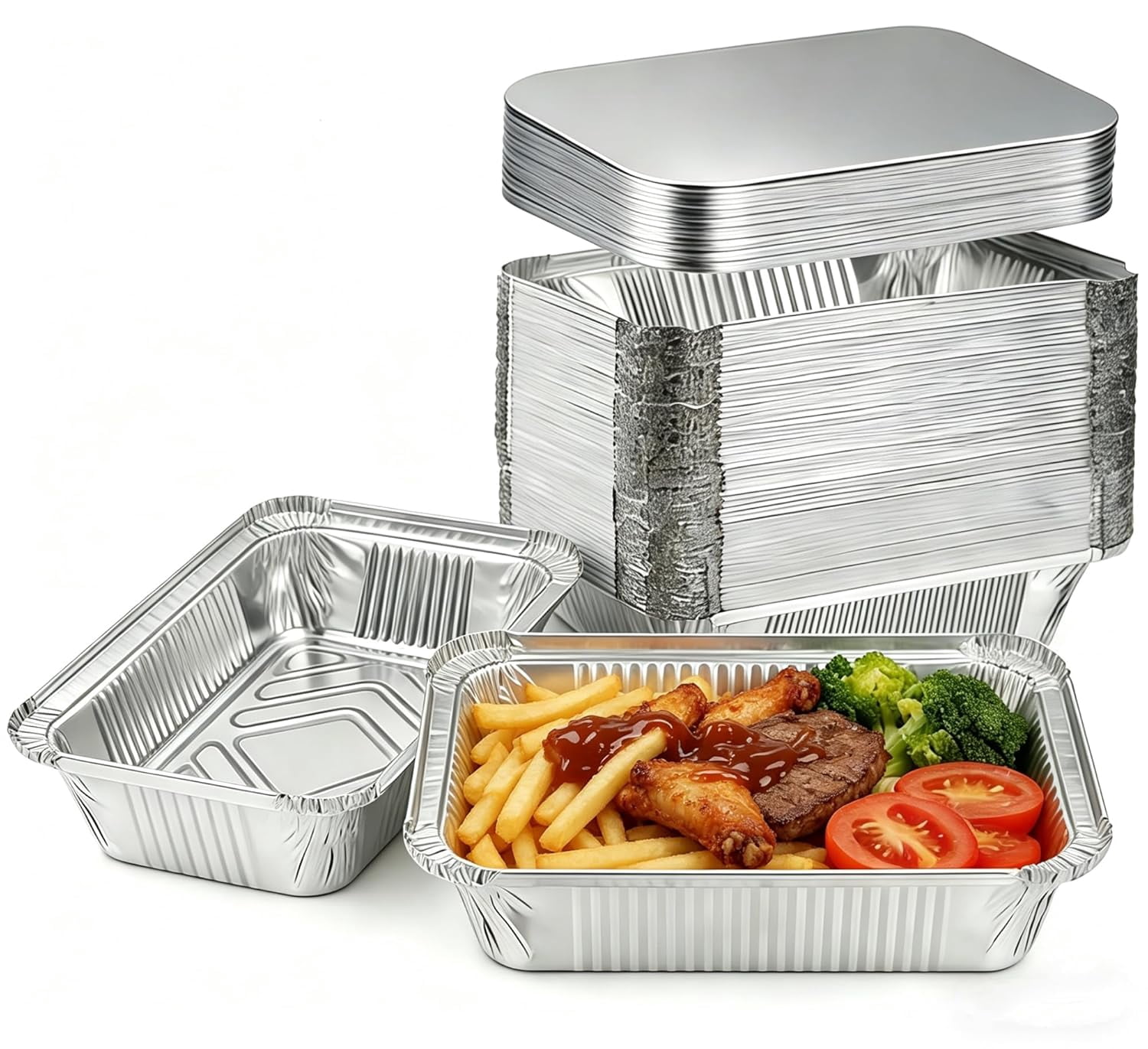 Aluminum Pans with Lids (60 Pack, 8.5"×6") 2.25 LB Capacity Foil Pans ...