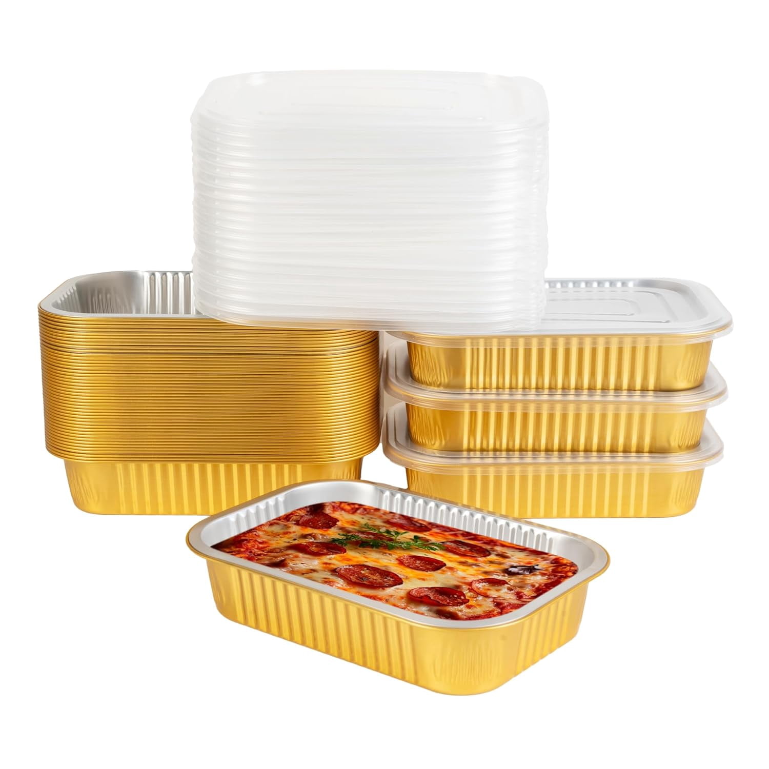 Aluminum Pans with Lids Heavy Duty (40 Pack + 40 Lids, 8.7"×6") 2.25 LB ...