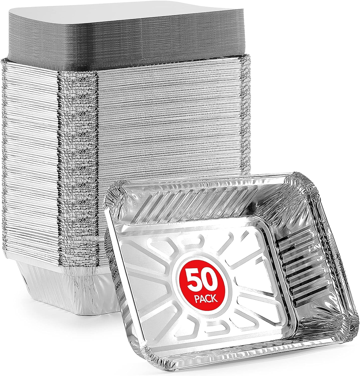 Aluminum Pans Take Out Containers with Lids (50 Pack) 2 Lb Disposable ...