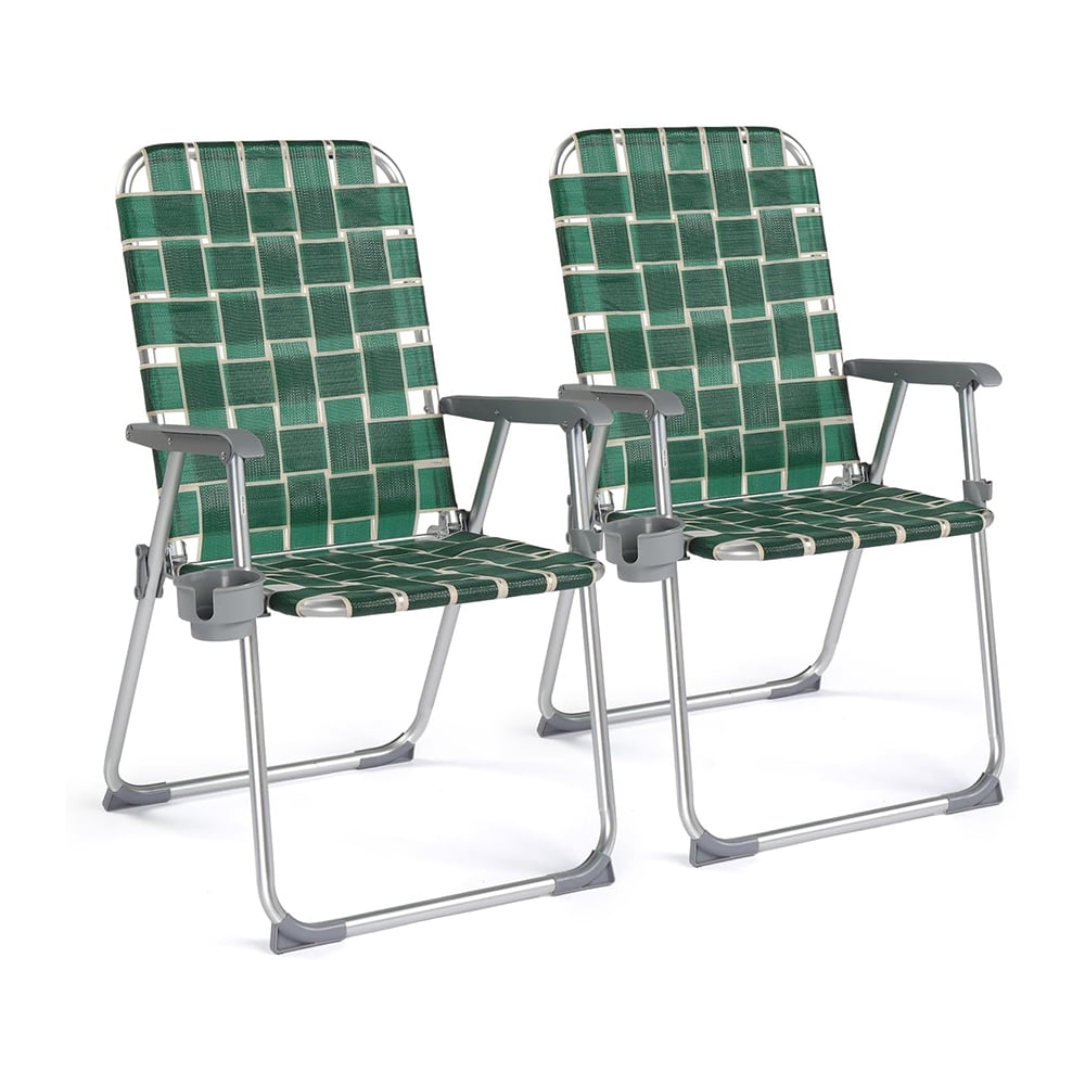 Aluminum Patio Chairs Set of 2, Webbed Beach Chair, Portable Folding ...