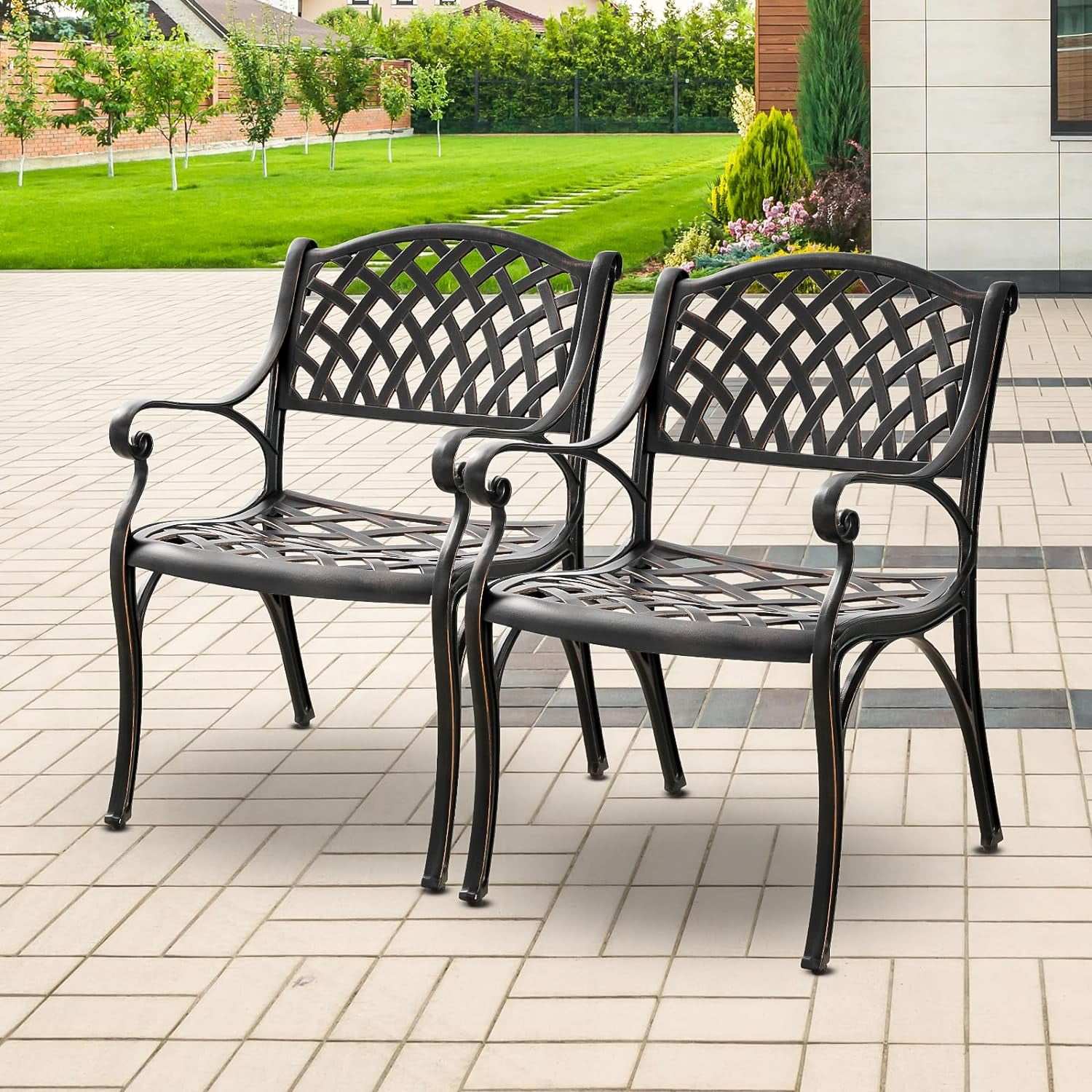 Aluminum Patio Chairs Set of 2, Metal Outdoor Chairs, Patio Dining Chairs with Armrest, All ...