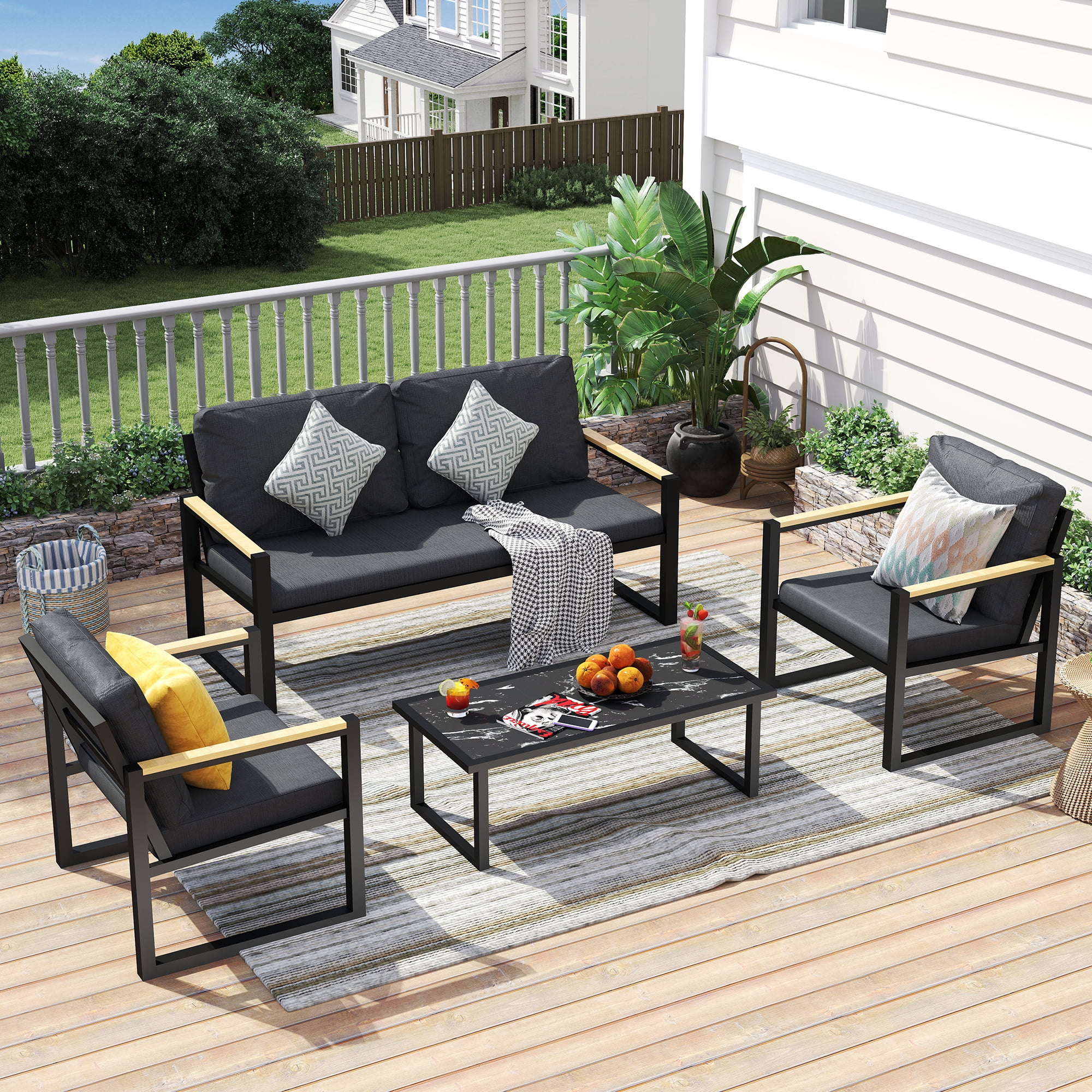 Aluminum Patio Furniture Set, 4 Pieces Patio Furniture with Coffee ...