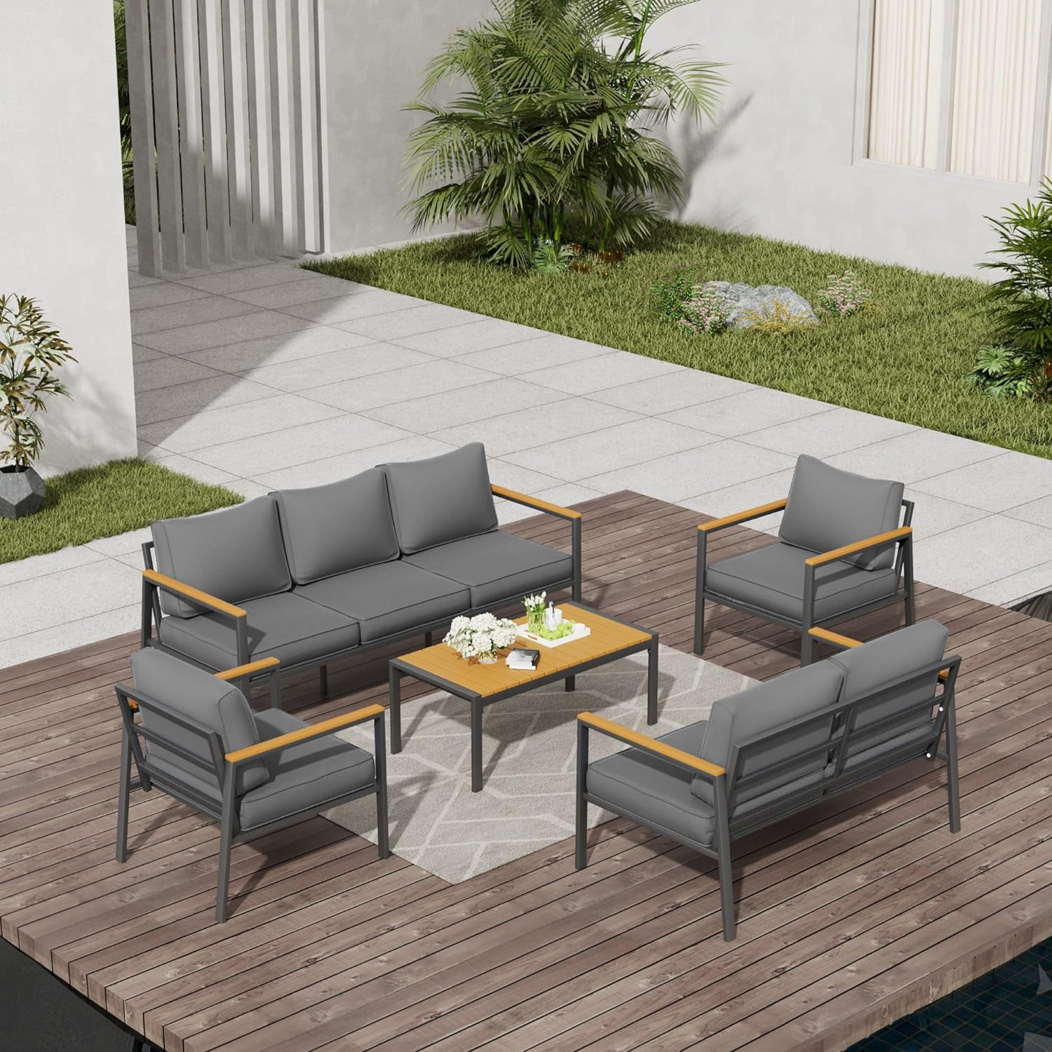 Aluminum Patio Furniture Set,5-Piece Outdoor Mental Patio Conversation ...