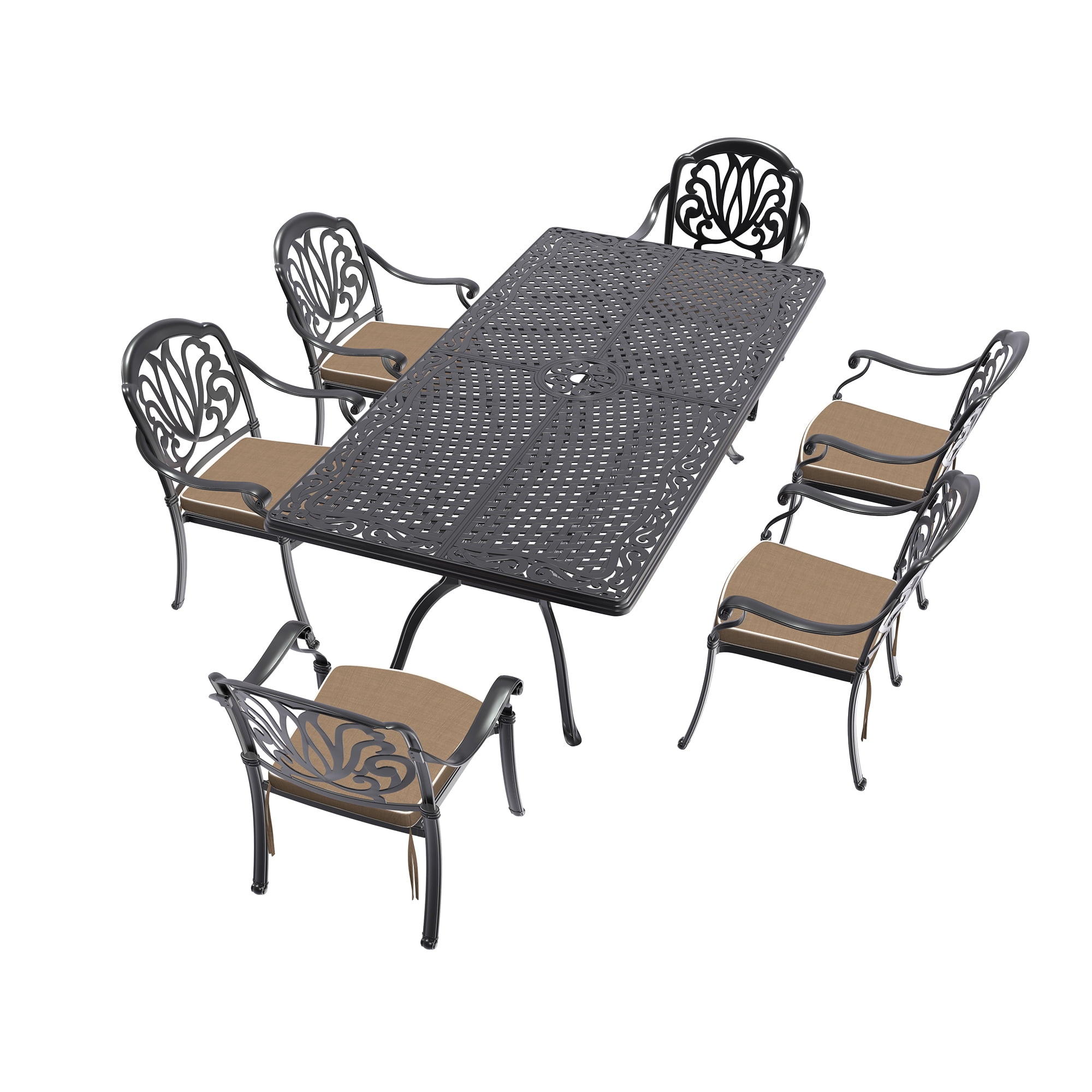 All Aluminum Patio Furniture Set, 7-Piece Outdoor Dining Set with 6 ...
