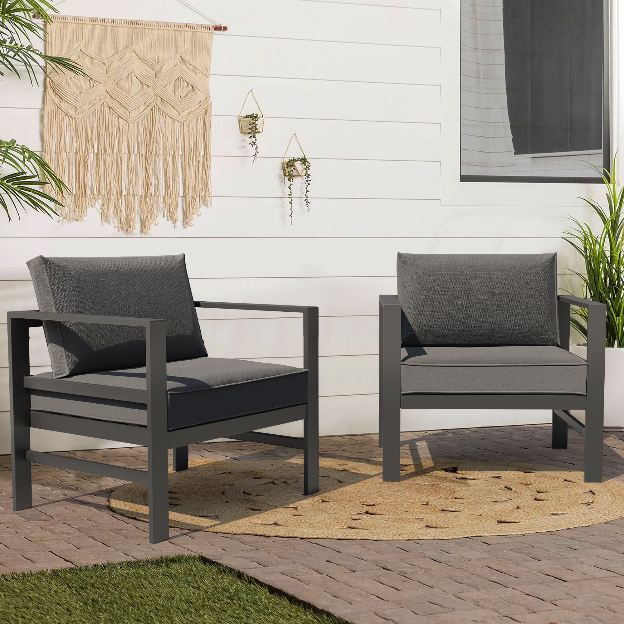 Aluminum Patio Furniture Sofa Set of 2, 2 Pcs Deep Seating Armchairs ...