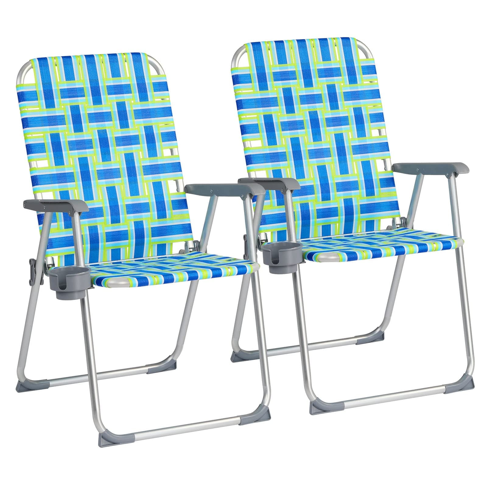 Aluminum Patio Lawn Chairs Folding Set of 2 with Detachable Cup Holder ...