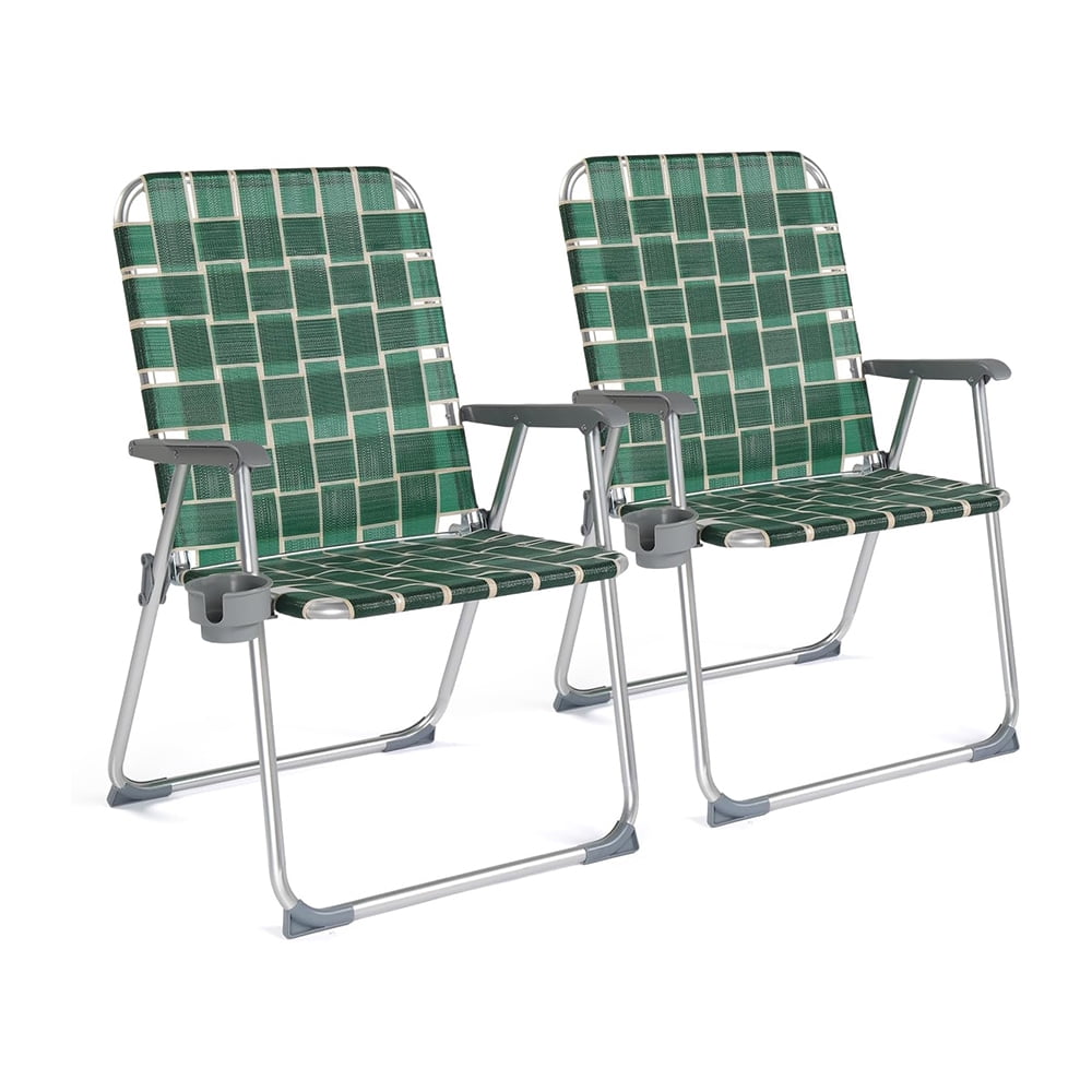 Aluminum Patio Lawn Chairs Folding Set of 2, Webbed Beach Chair ...