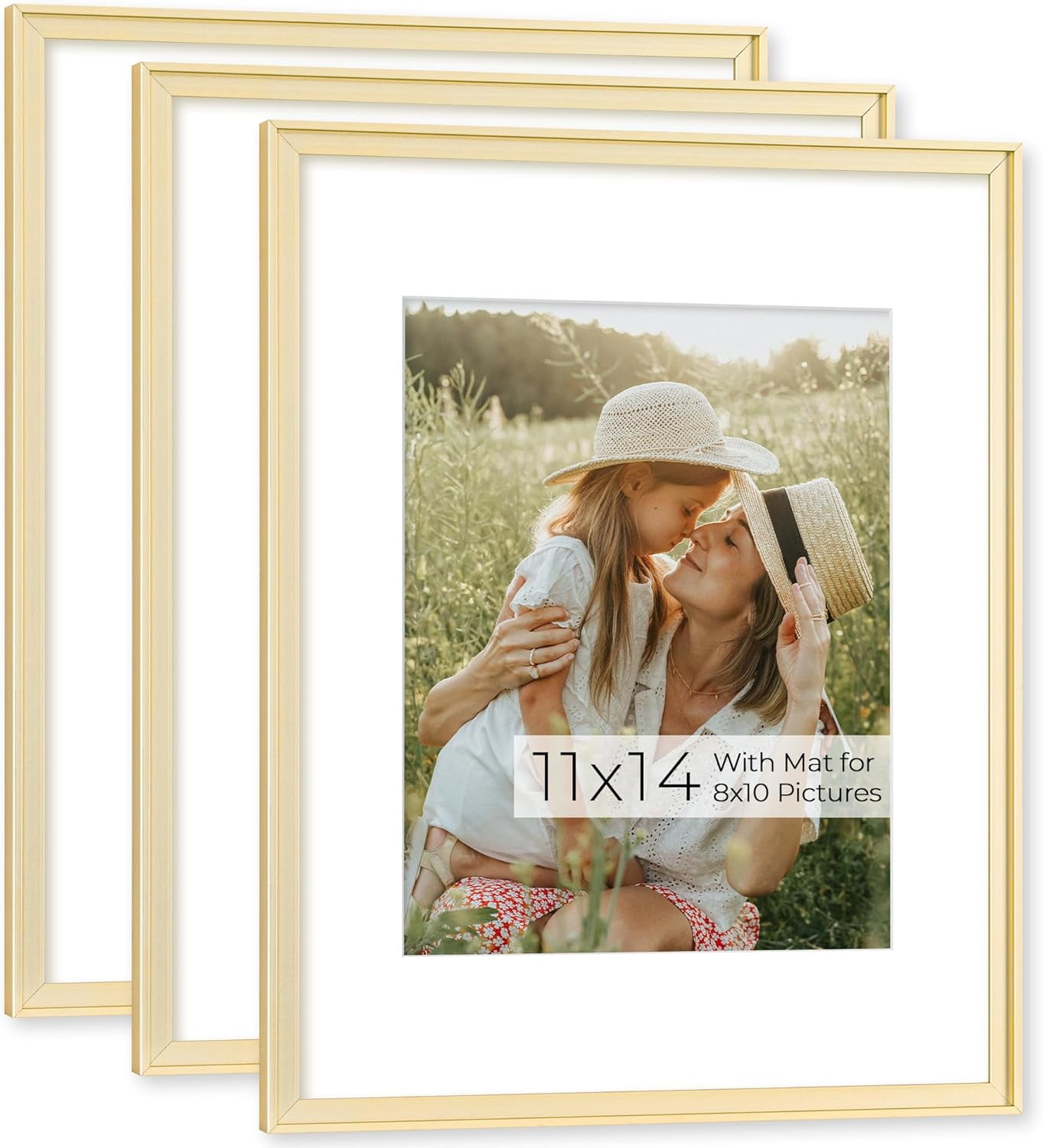 Aluminum Picture Frame - 11x14 Gold Metal Frame with Mat for 8x10 Photo ...