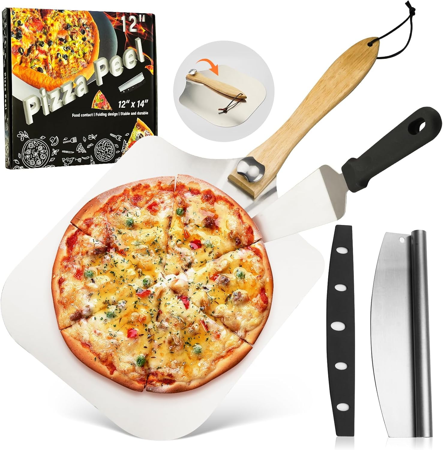 Aluminum Pizza Spatula Set,12x14 Inch Metal Pizza Peel with Foldable ...
