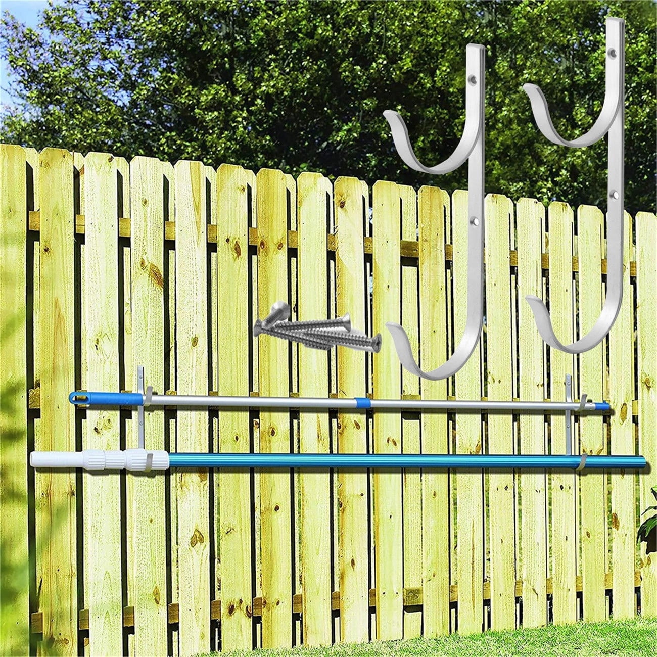 Aluminum Pool Pole Hanger with 2 Hooks, Storage Rack for Telescopic ...