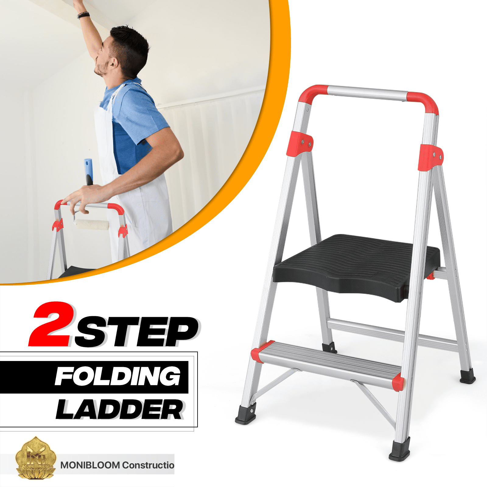 Aluminum Portable 2 Step Folding Ladder Safety Buckle Lock+330lb Anti ...