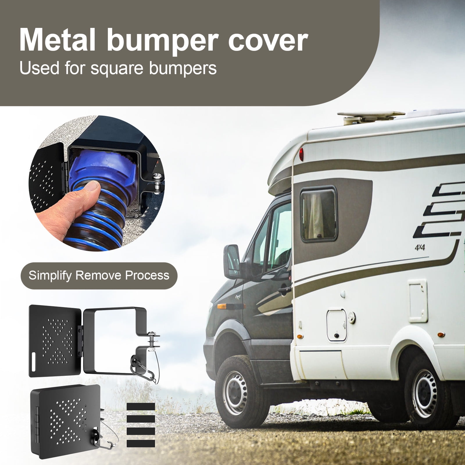 Aluminum RV Bumper End Cap for 4x4" Square Bumpers - Sewer Hose Storage ...