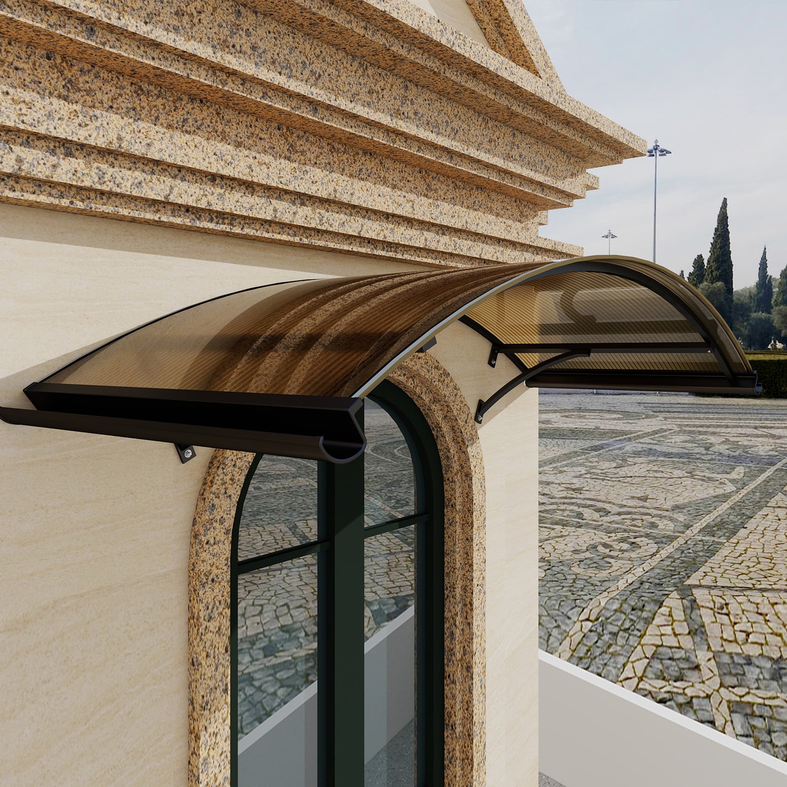 Aluminum Rainbow Arched Polycarbonate Canopy, Black Frame Brown Panel ...