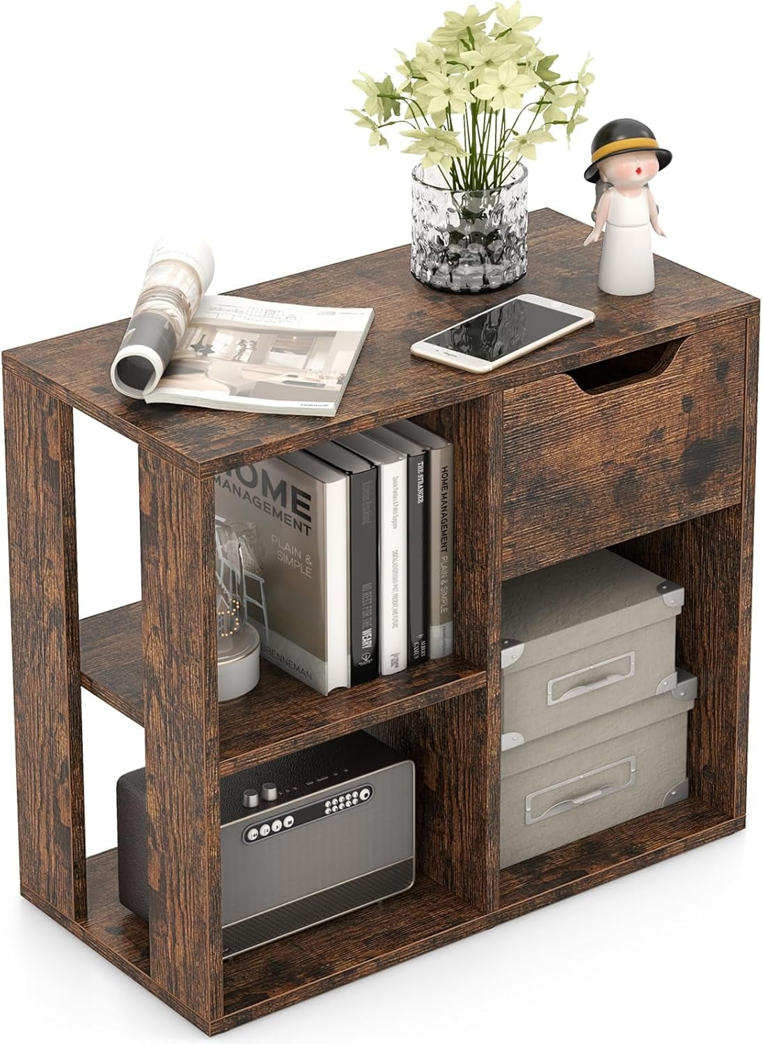 GOFLAME 3 Cube Bookcase with Drawer, Modern Simple Bookshelf Display ...