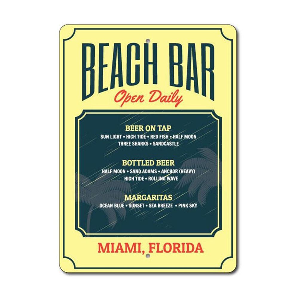 Aluminum Sign 8 X 12 Inch Beach Bar Menu Metal Sign