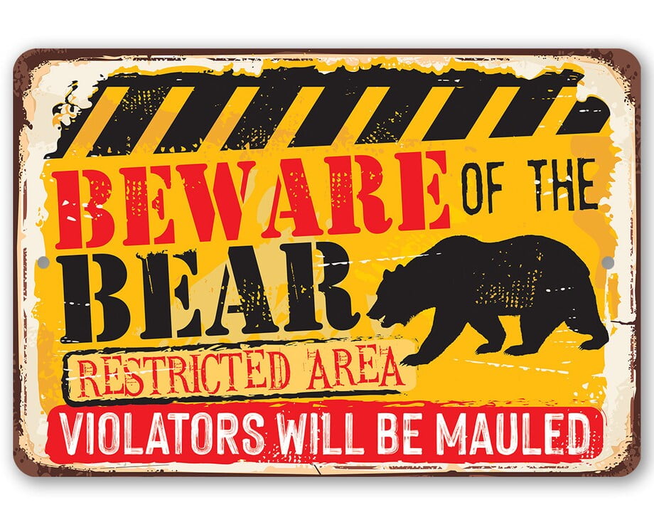 Aluminum Sign 8 x 12 inch - Beware Bear Metal Sign Indoor/Outdoor Funny ...