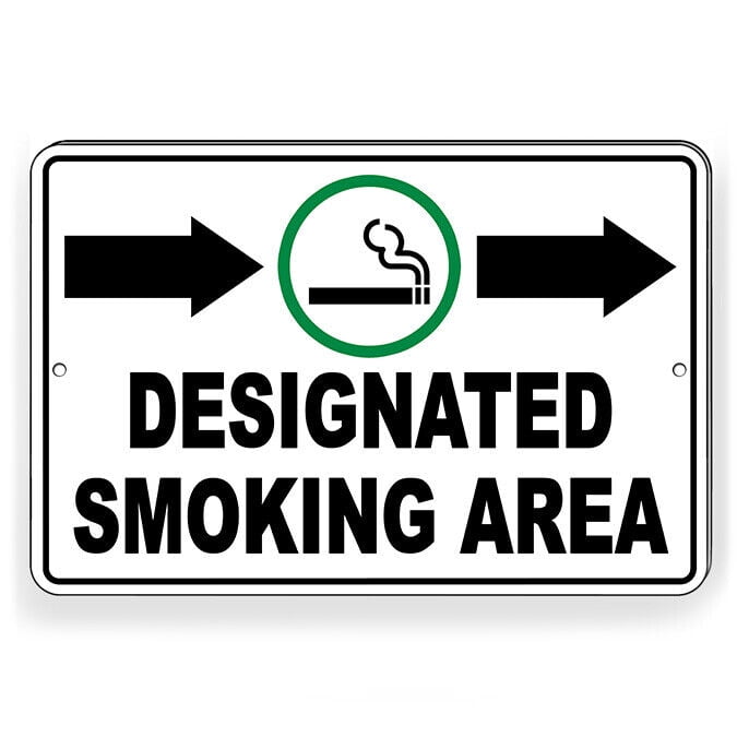 Aluminum Sign 8 x 12 inch - Designated Smoking Area Arrows Right Metal ...