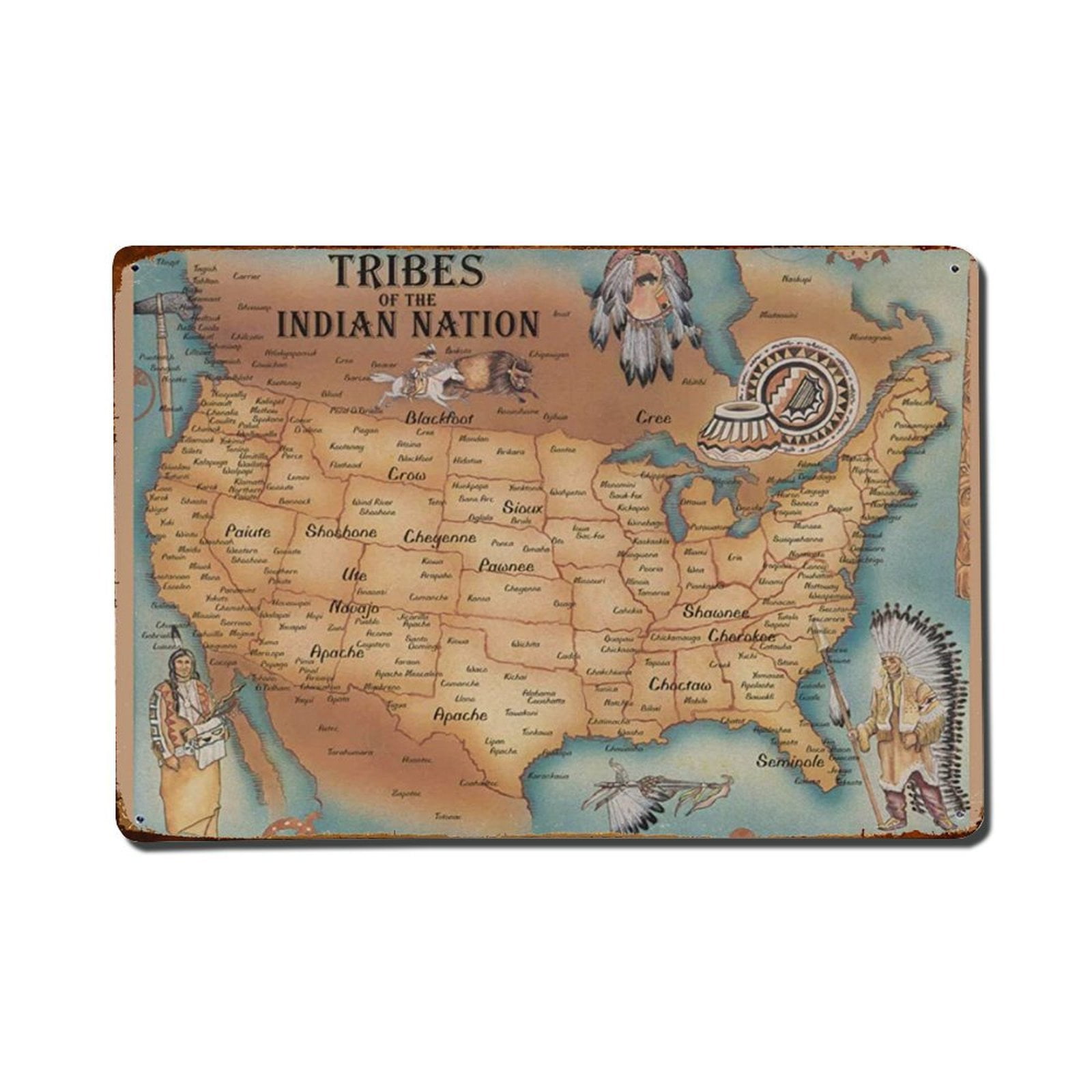 Aluminum Sign This Is A Map of American Native Tribe Nations Tin Sign ...