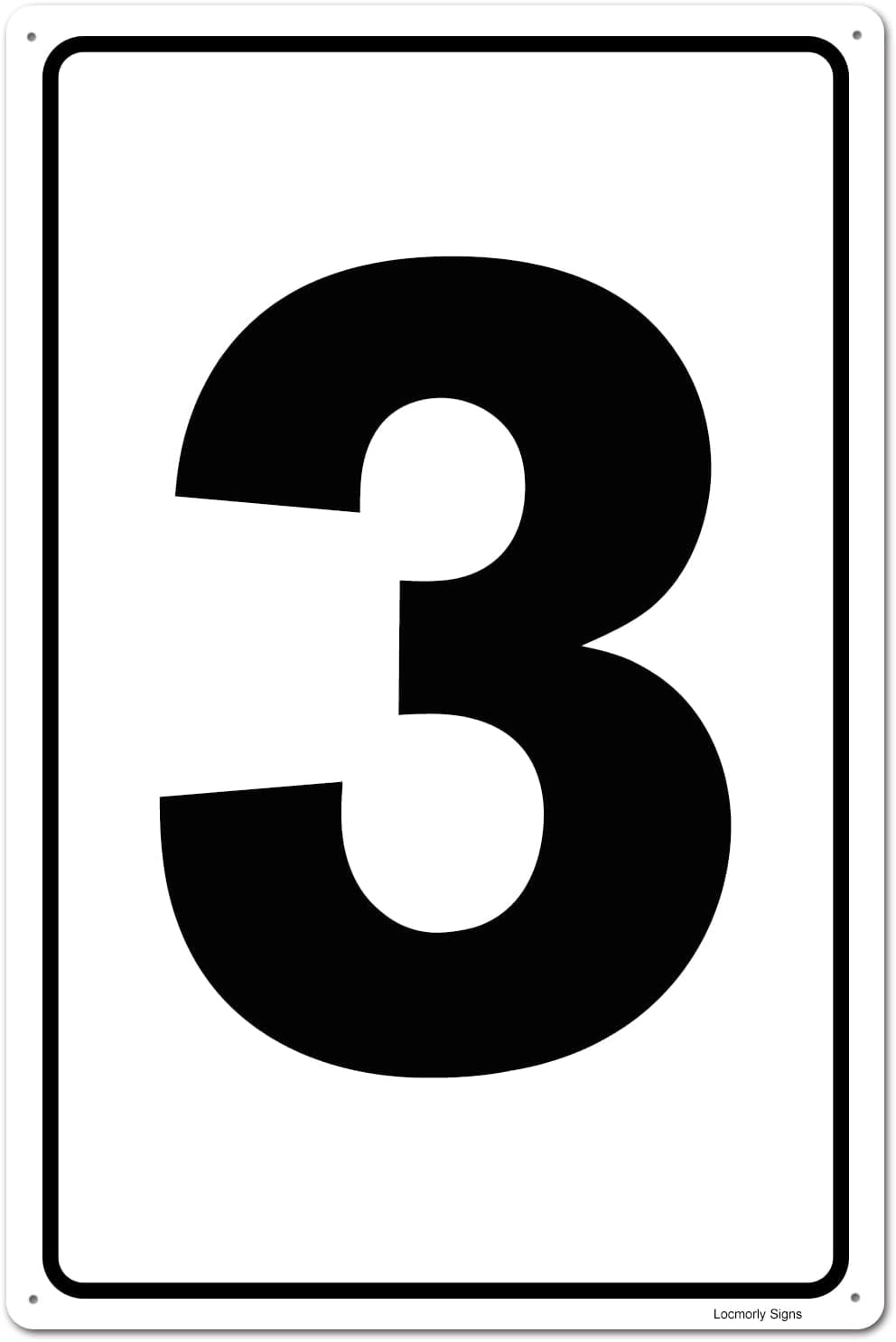 Aluminum Sign, Number 3 Sign, 8x12 Inch, Numbered Signs for Parking ...