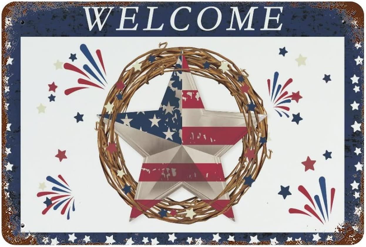 Aluminum Sign Welcome American Flag Stars Metal Tin Sign, 4th of July ...