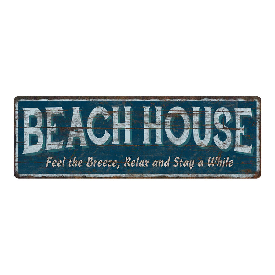 Aluminum Signs Size: 4 x 16 Inch Beach House Sign Blue Rustic Decor ...