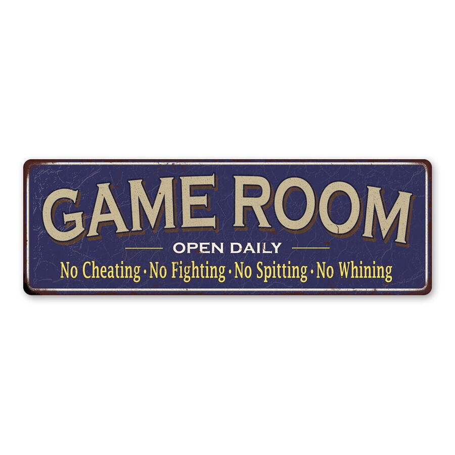 Aluminum Signs Size: 4 x 16 Inch Game Room Blue Metal Sign Wall Signs ...