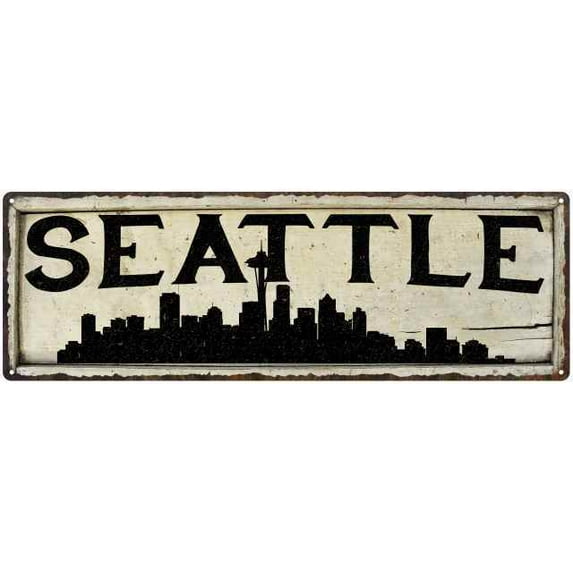 Aluminum Signs Size: 4 x 16 Inch Seattle City Sky Line Silouette Chic ...