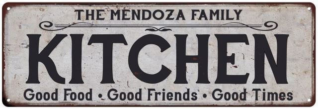 Aluminum Signs Size: 4 x 16 Inch THE MARTINEZ FAMILY KITCHEN Chic Metal ...