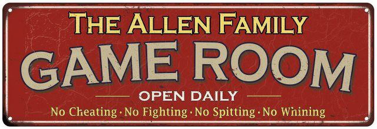 Aluminum Signs Size: 4 x 16 Inch The Allen Family Red Game Room Metal ...