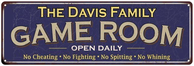 Aluminum Signs Size: 4 x 16 Inch The Davis Family Blue Game Room Metal ...
