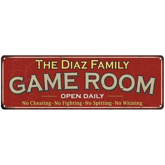 Aluminum Signs Size: 4 x 16 Inch The Diaz Family Red Game Room Metal ...