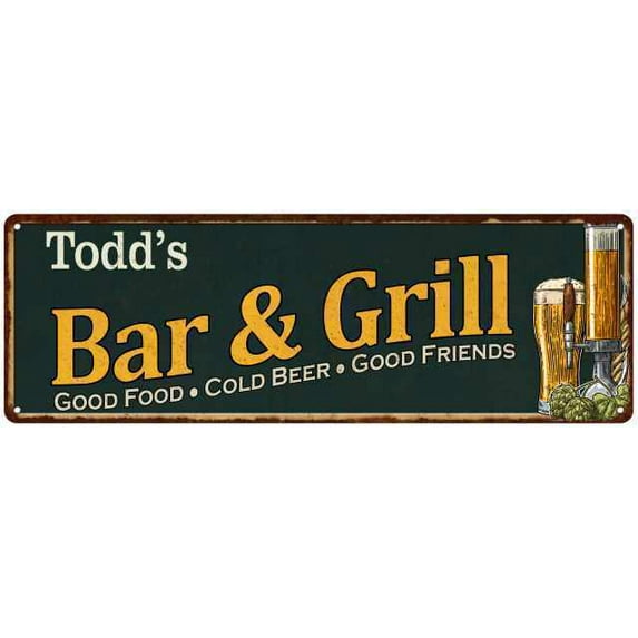 Aluminum Signs Size: 4 x 16 Inch Todd's Bar and Grill Sign Man Cave ...