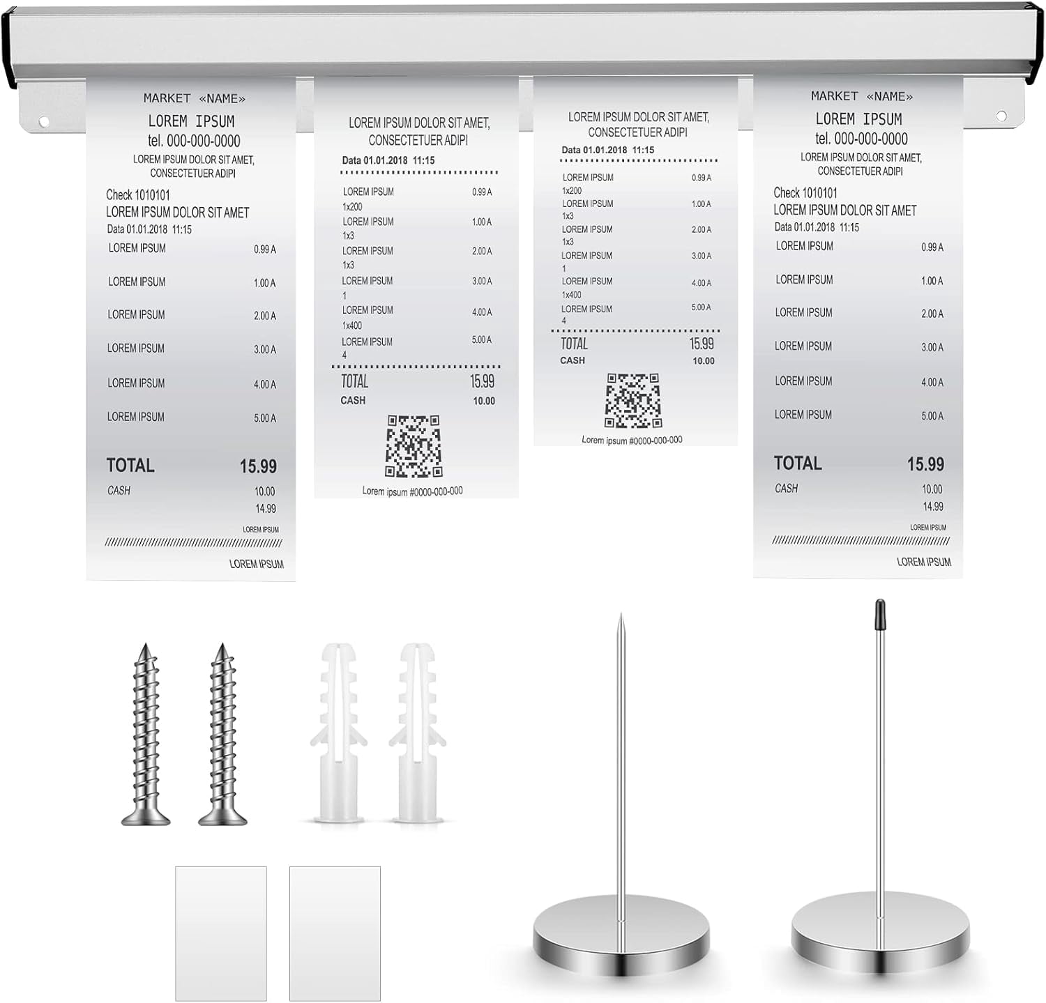 Aluminum Slide Check Rack with 2 Pcs Receipt Holder Spike Desk Receipt ...