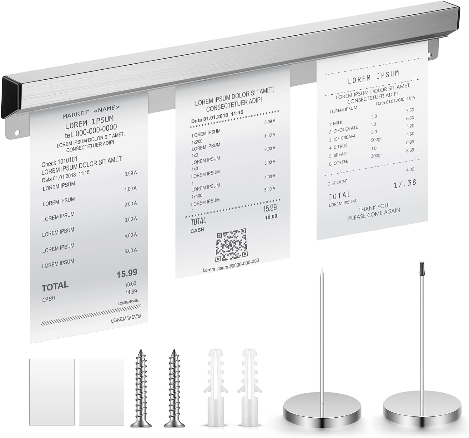 Aluminum Slide Check Rack with 2 Pcs Receipt Holder Spike Desk Receipt ...