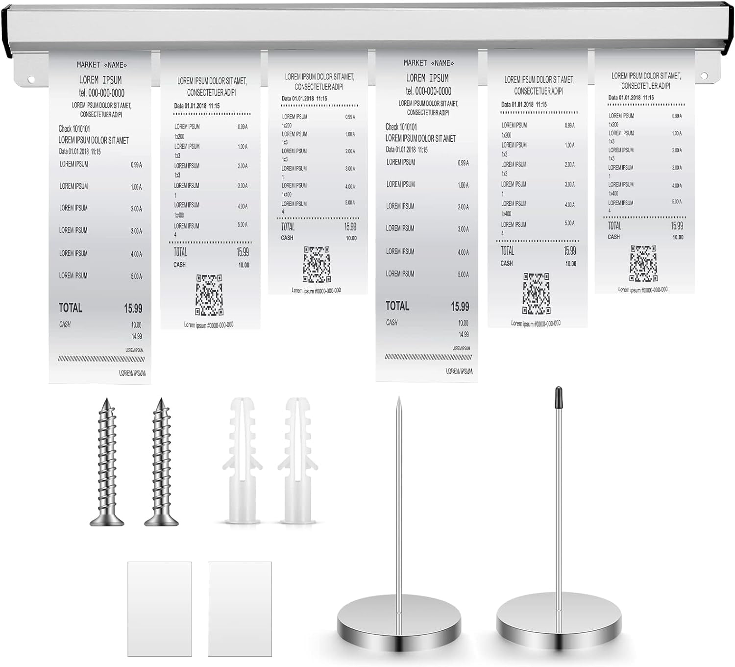 Aluminum Slide Check Rack with 2 Pcs Receipt Holder Spike Desk Receipt ...