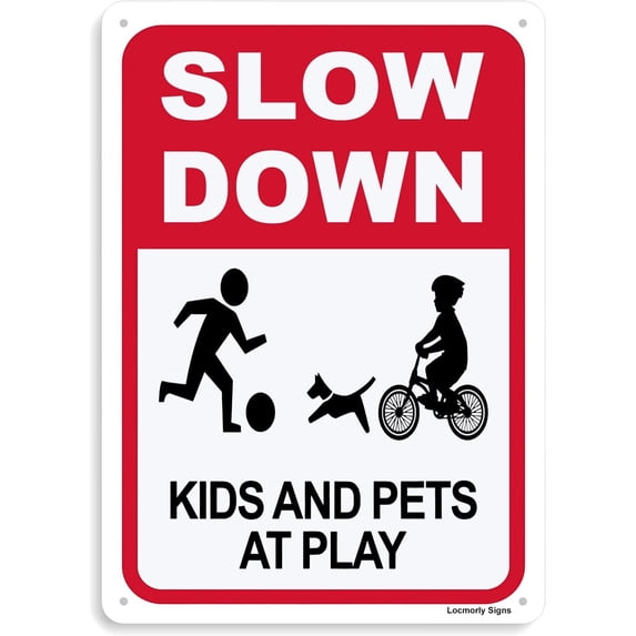 Aluminum Slow Kids Pets at Play Sign, 12x16 Inch, Slow Down Sign for ...