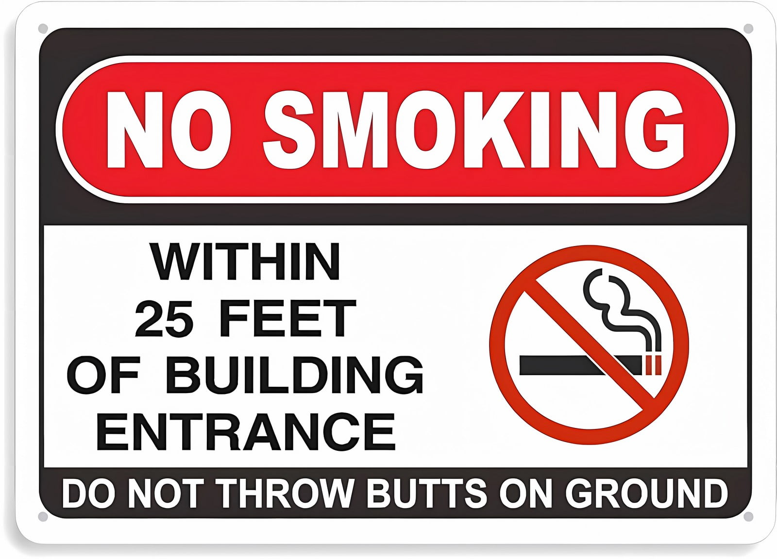 Aluminum No Smoking Within 25 Feet of Building Entrance Sign 12 x 8 ...