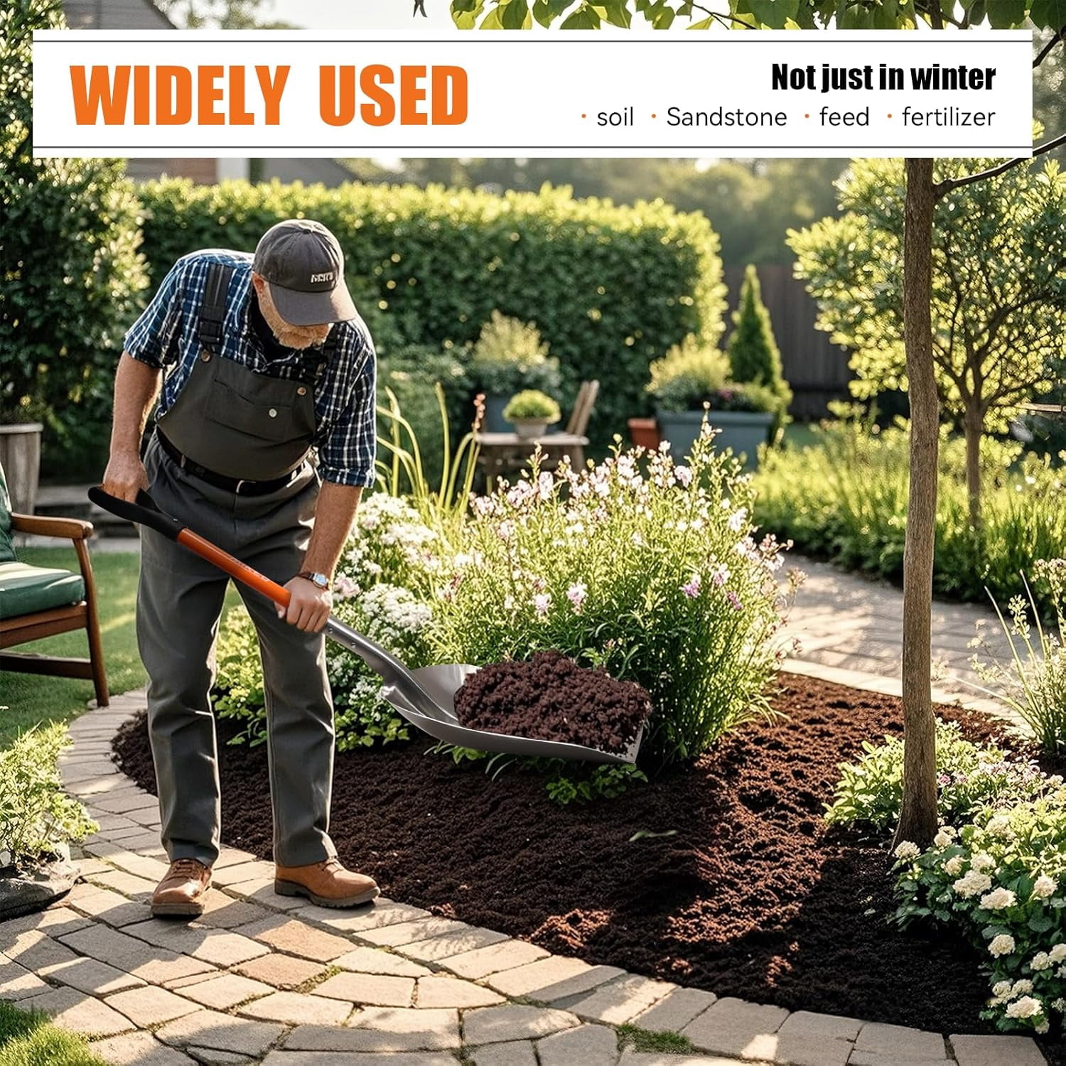 Aluminum Snow Shovel for Driveway, 45-Inch Large Capacity Blade, 3.5lbs ...