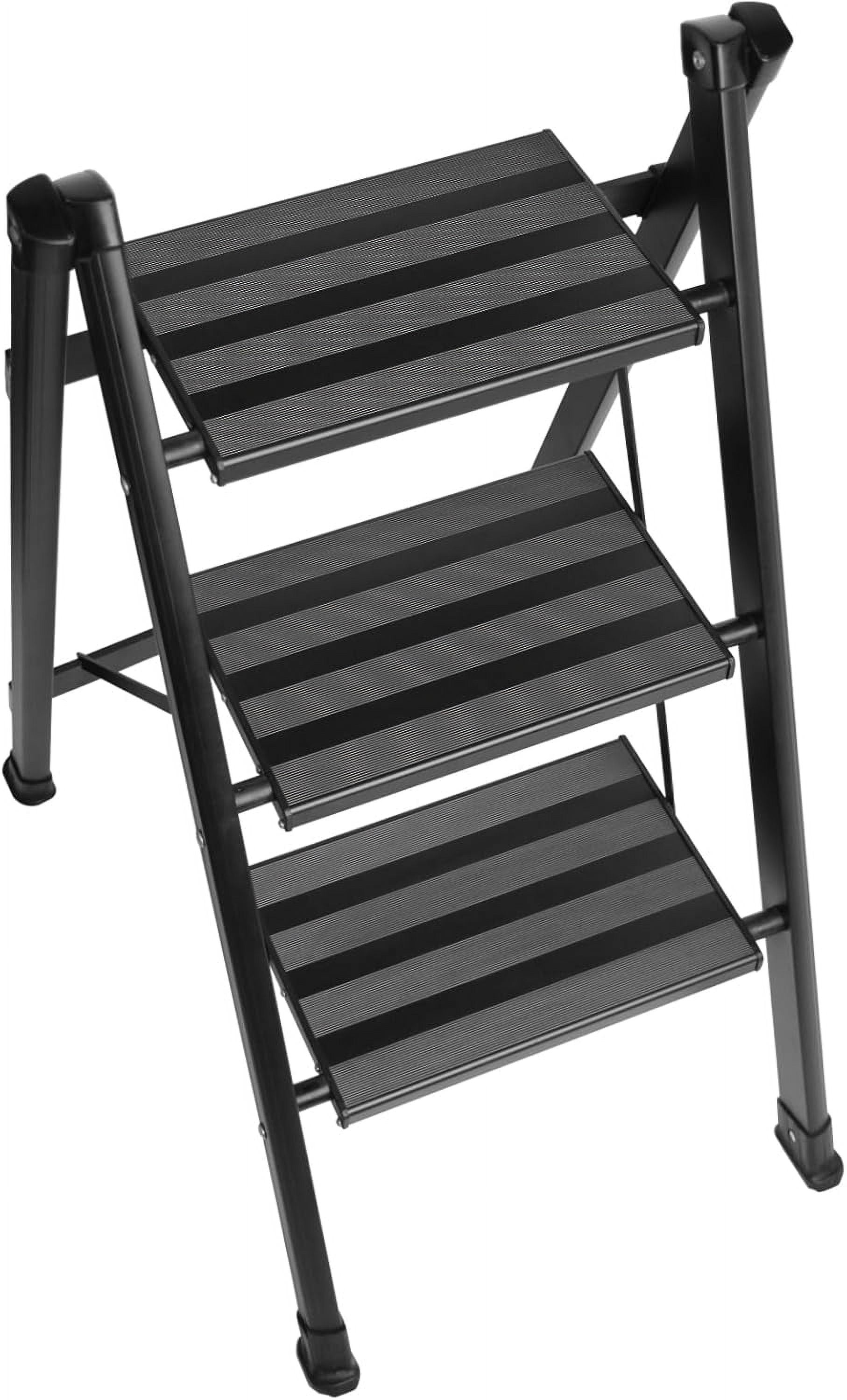 Aluminum Step Ladder 3 Step Folding Step Stool Ergonomically Slope Wide ...
