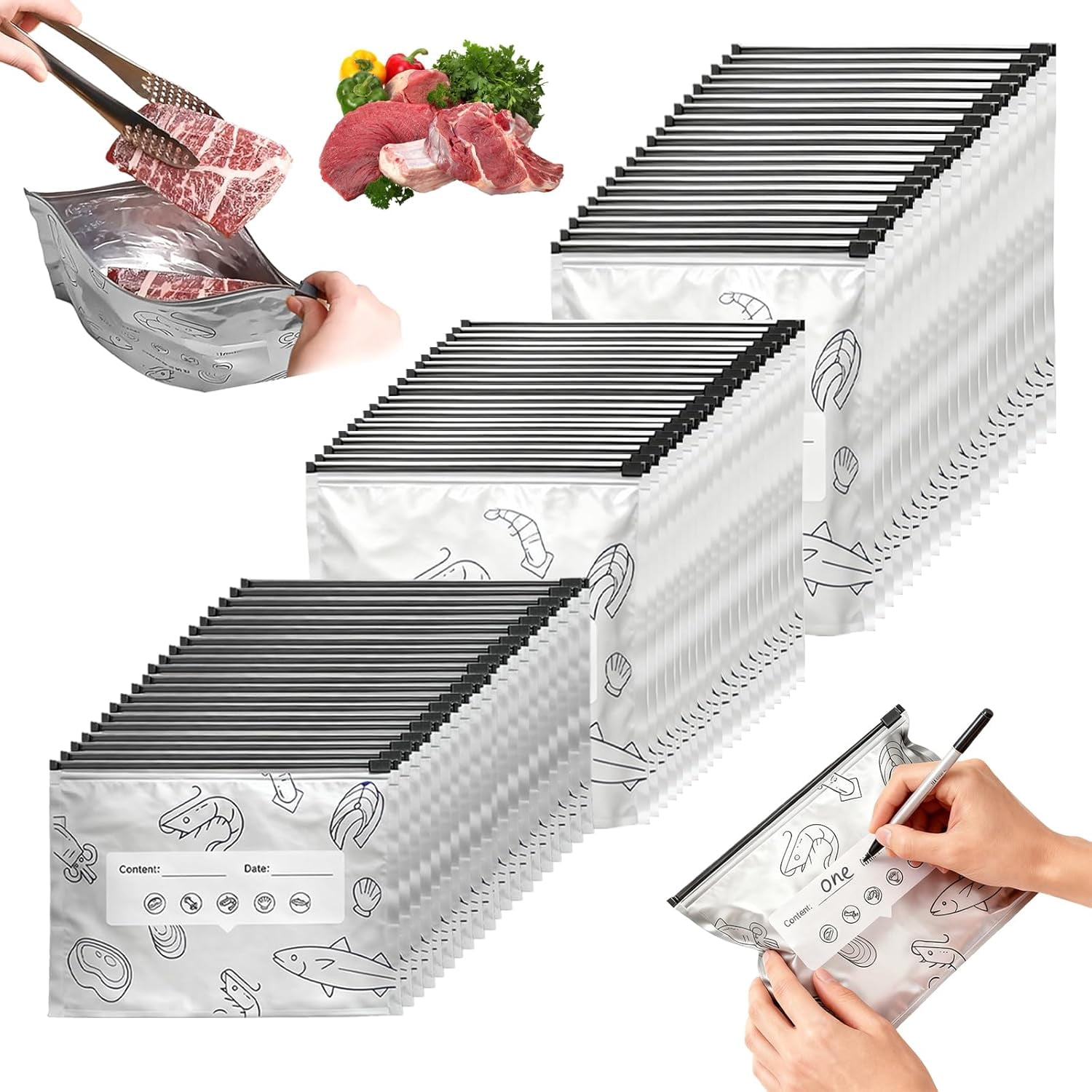 Aluminum Storage Bags For Freezer, Reusable Sealable Bags with Upgrade ...
