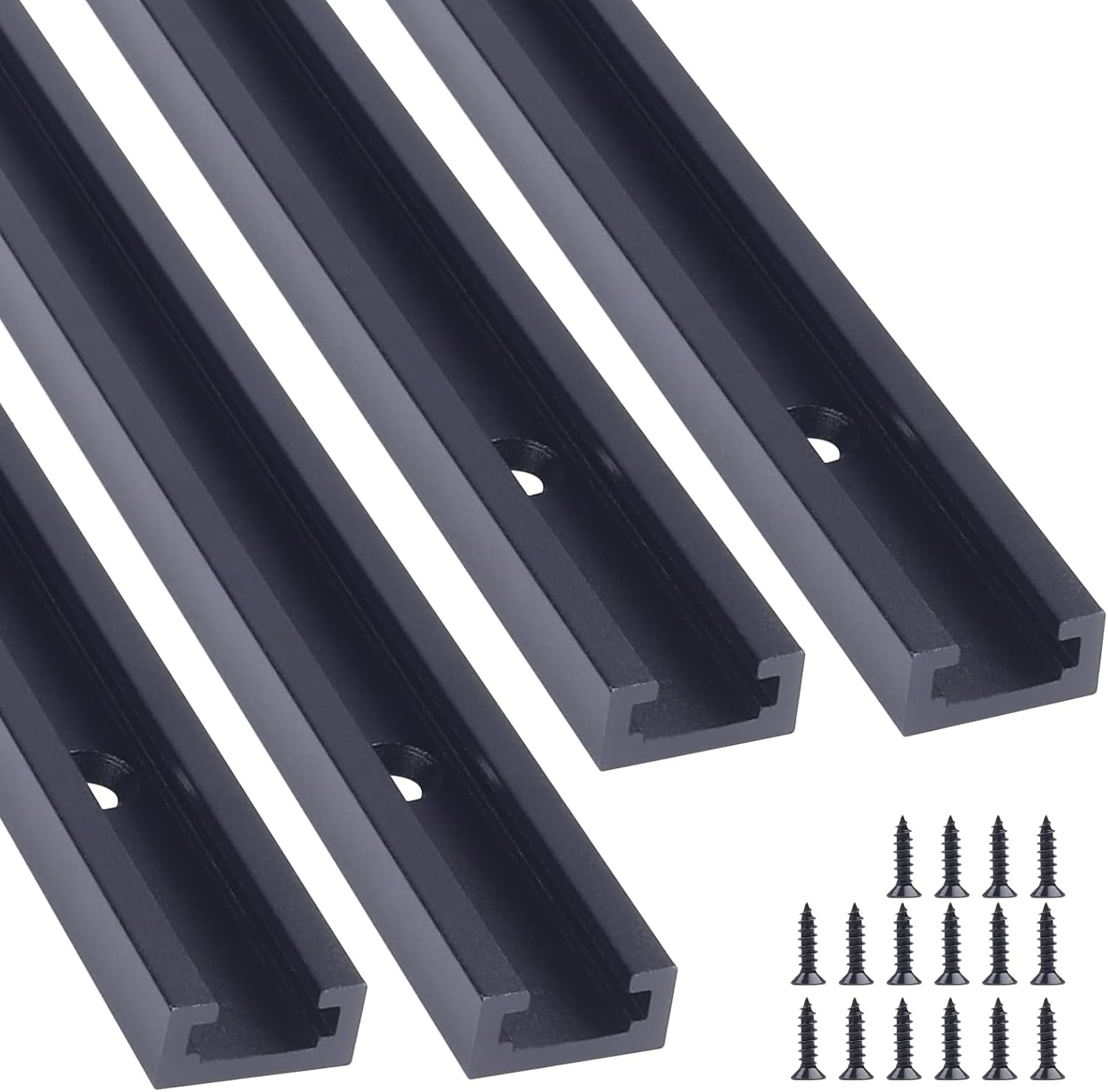 Aluminum T Track, 4 Pack 24 Inch Universal Double Cut Profile T Track, with Predrilled Mounting ...