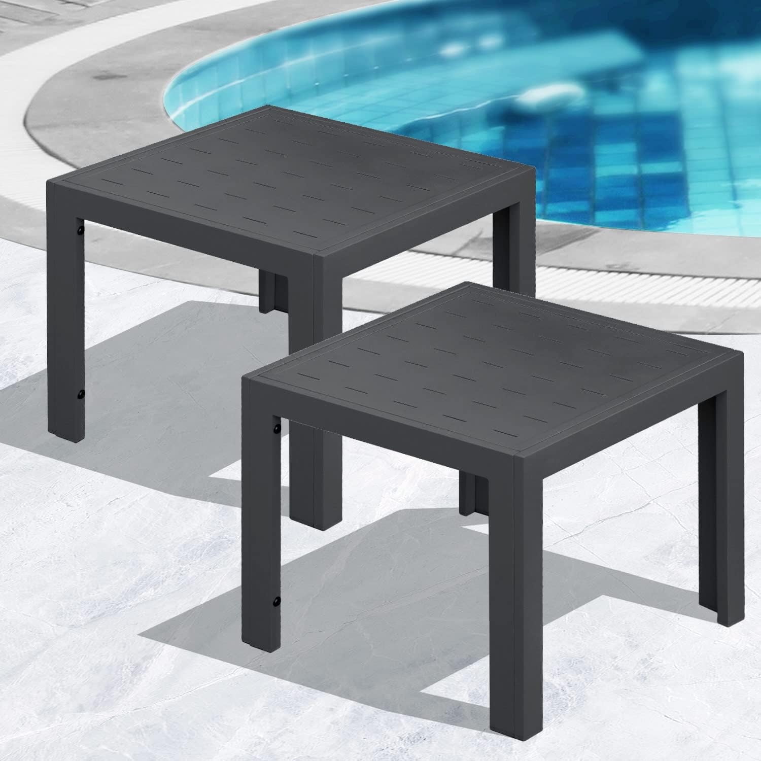 Aluminum Tables 2 Pieces Side Tables Grey Tea Tables for Outdoor Patio ...