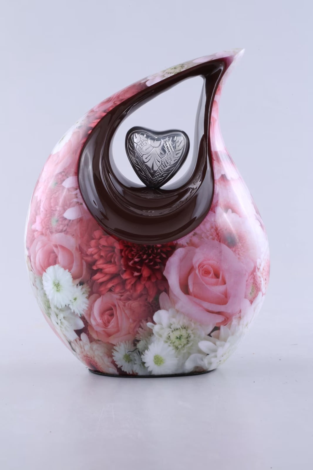 Aluminum Teardrop Floral Cremation Urn with Heart Design – Memorial ...