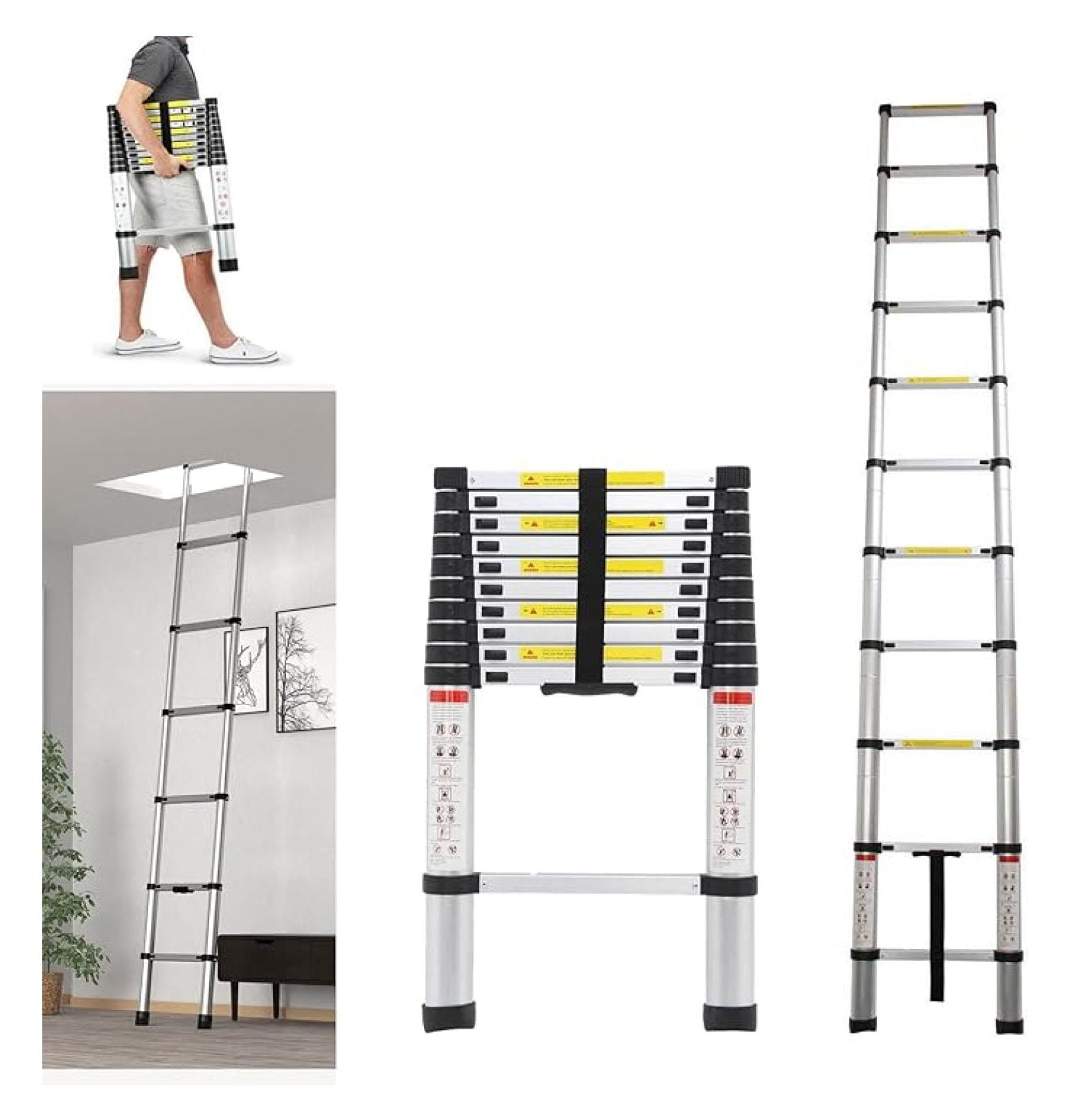 Aluminum Telescopic 10FT Extendable Ladder - Collapsible with Locking ...