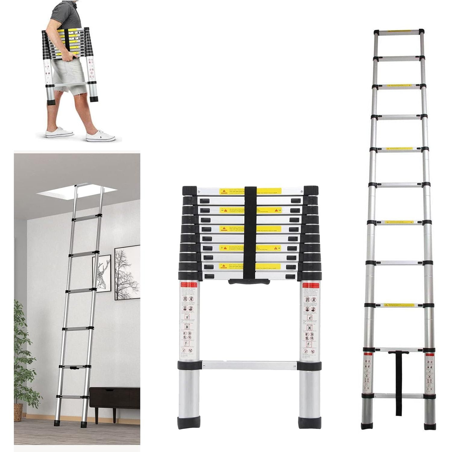 Aluminum Telescopic 10FT Extendable Ladder - Collapsible with Locking ...