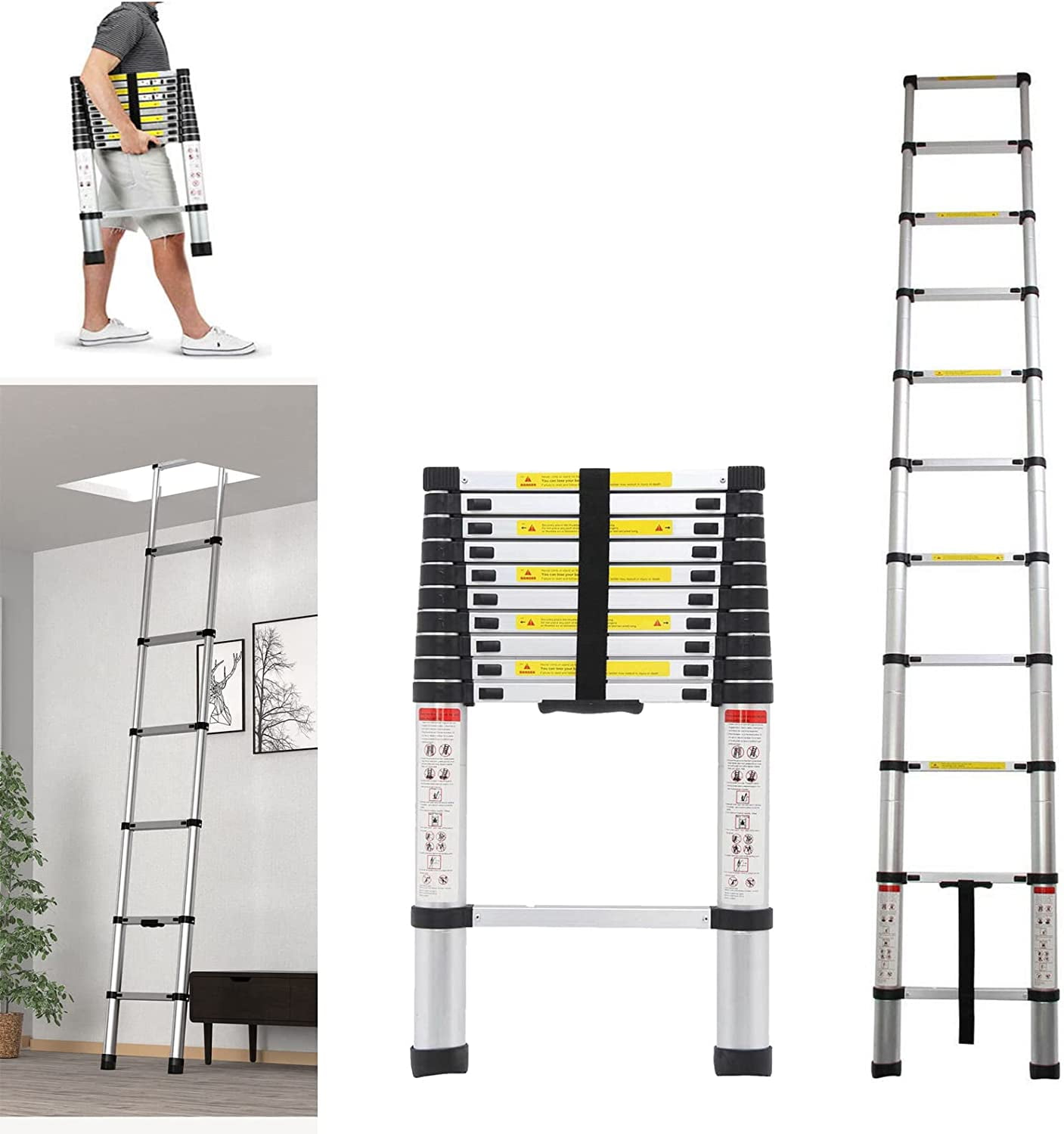 Aluminum Telescopic 10FT Extendable Ladder - Collapsible with Locking ...