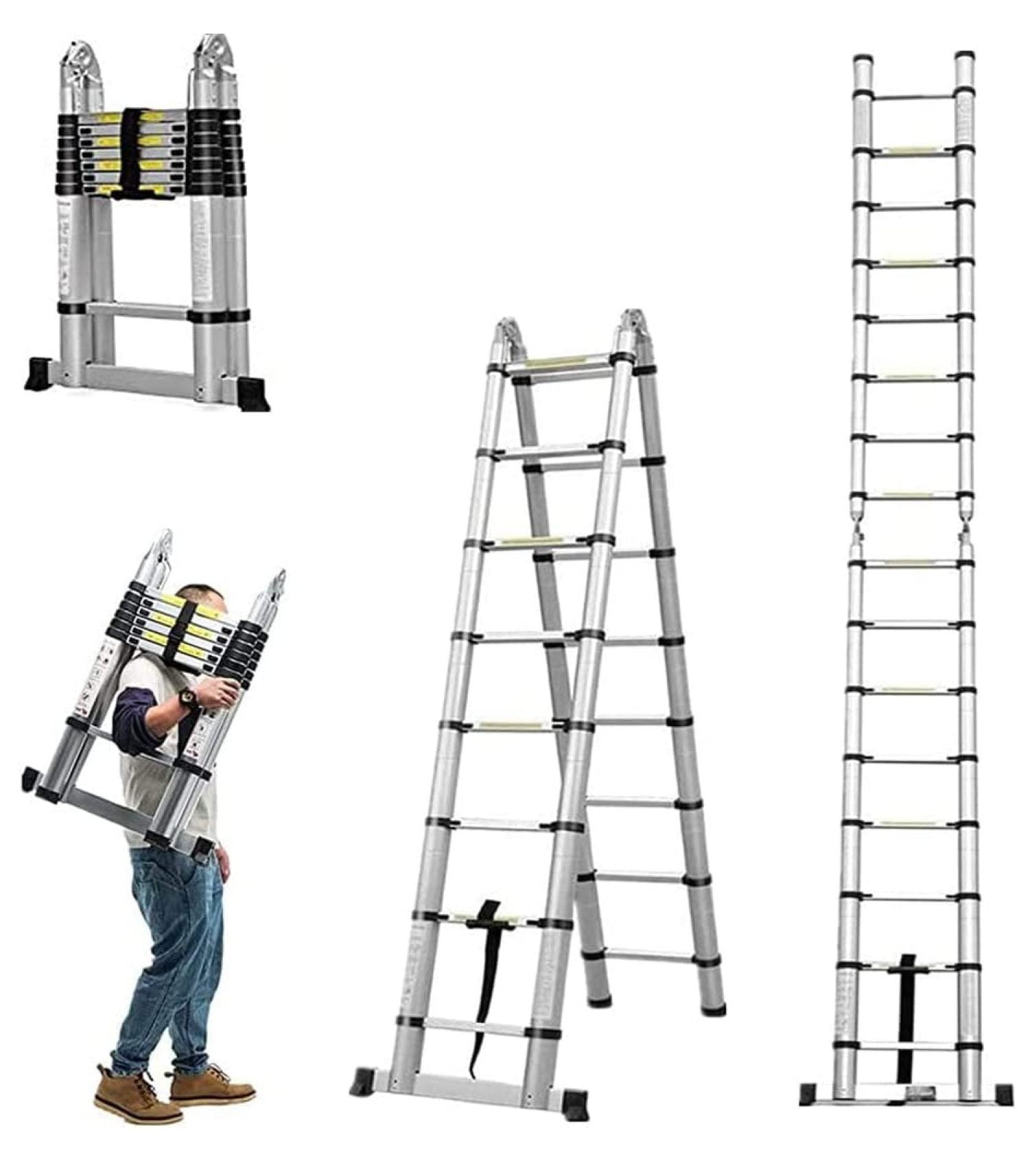 Aluminum Telescopic Extension Ladder 8.2FT A-Frame Ladder 2-in-1 ...