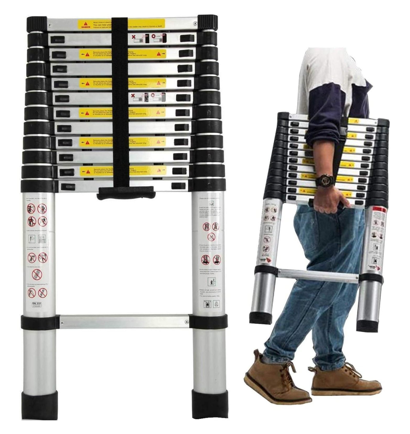 Aluminum Telescopic Portable Adjustable Folding Extension Ladder 12.5 ...