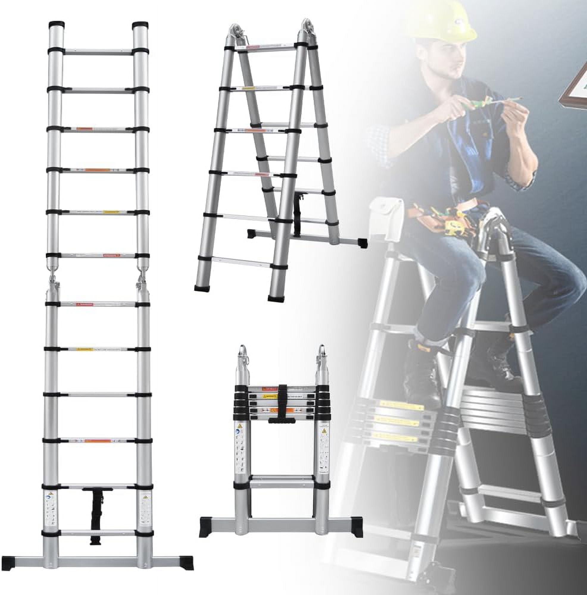 Aluminum Telescoping Extension Ladder 12.5FT A-Frame Telescopic Ladder with Balance Bar ...