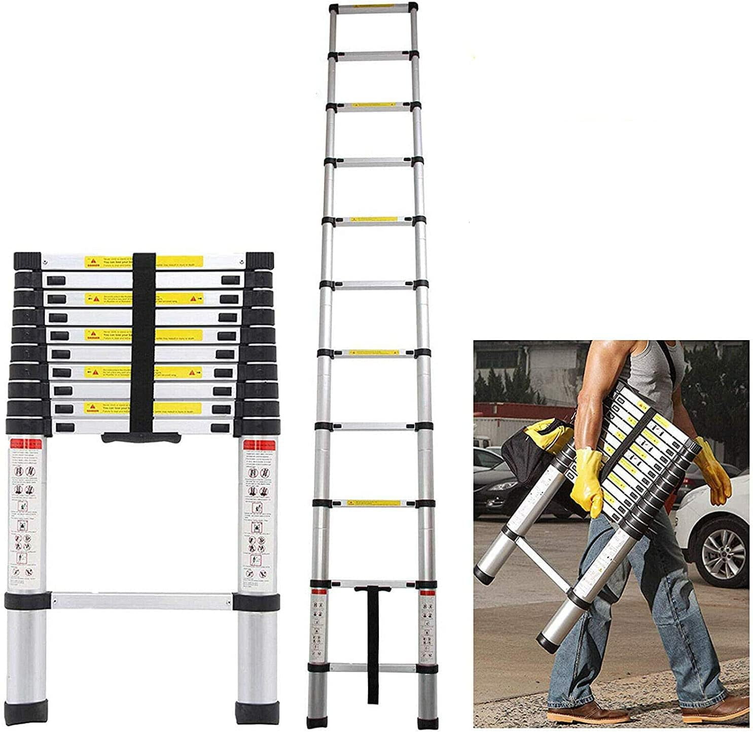 Aluminum Telescoping Extension Ladder Extendable Ladder 300lbs Max ...